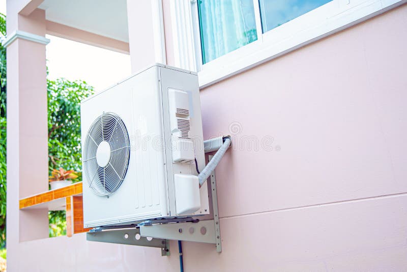 Air Compressor, Close-up Three External Split Wall Type of Outdoor Home ...