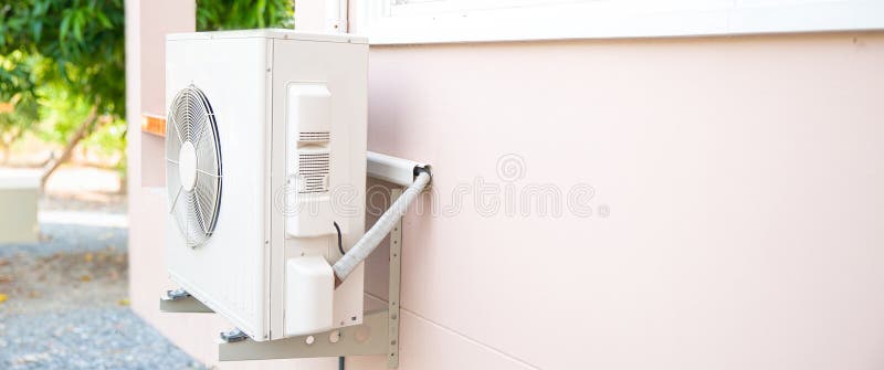 Close-up External Split Wall Type of Outdoor Home Air Conditioner Unit ...
