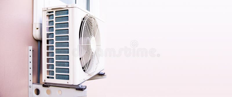 Air Compressor, Close-up Three External Split Wall Type of Outdoor Home ...