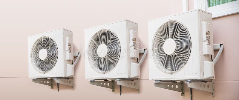 Close-up Three External Split Wall Type of Outdoor Home Air Conditioner ...