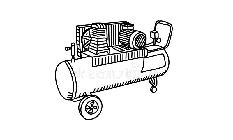 Air Compressor Drawing. Line Vector Stock Illustration - Illustration ...