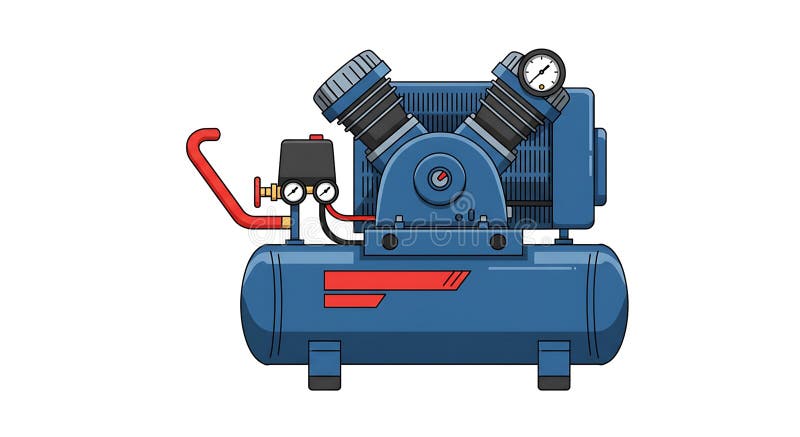 Air Compressor Illustration in Blue with Red Accents Stock Illustration ...