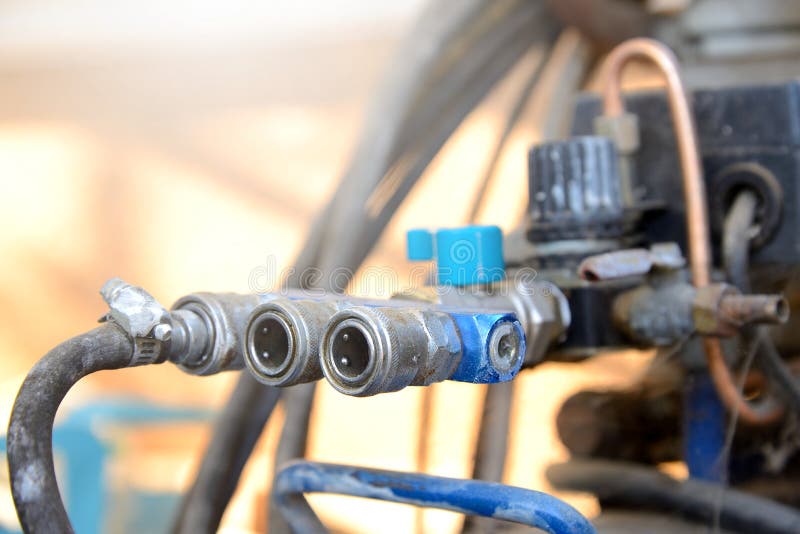 Air Compressor Outlet Connector Socket. Stock Photo - Image of closeup ...