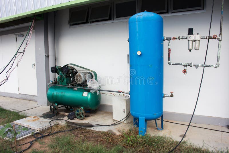 The Air Compressor System Setup Outside the Building Stock Image ...