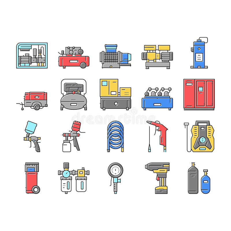 Air Compressor Tool Collection Icons Set Vector . Stock Vector ...