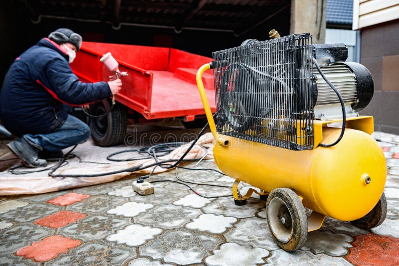 Air Compressor for Upgrading and Painting Trailer. Stock Image - Image ...