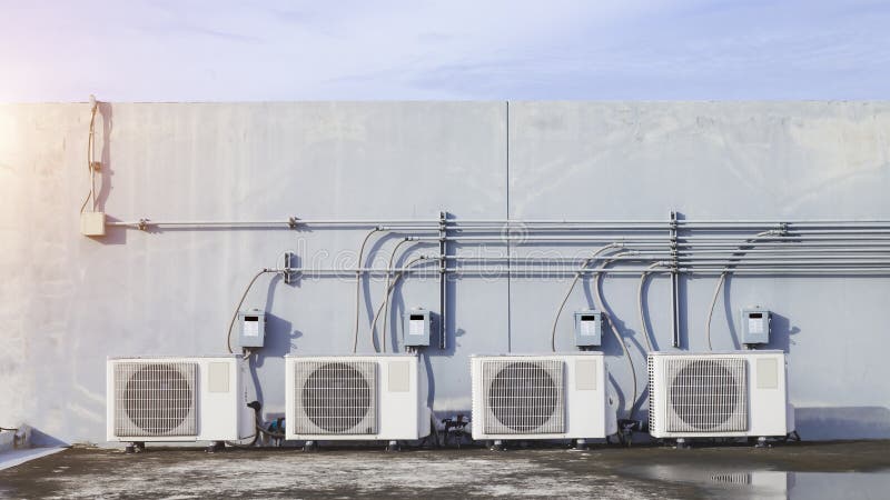 Air Condition Outdoor Unit Compressor on Building Facade. Stock Image ...