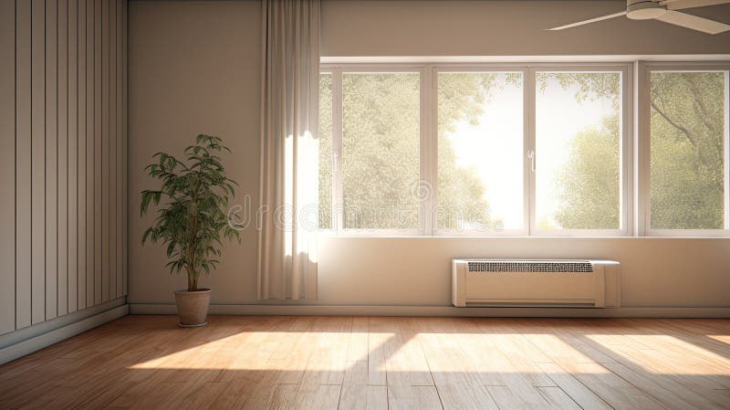 Air Conditioner on Beige Wall in the Living Room Stock Photo - Image of ...
