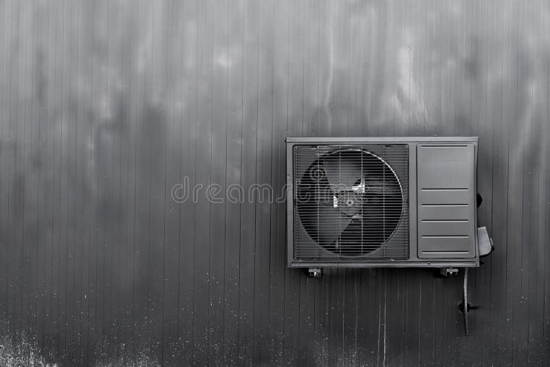 Air Conditioning Unit on Grey Wall Stock Photo - Image of electronic ...
