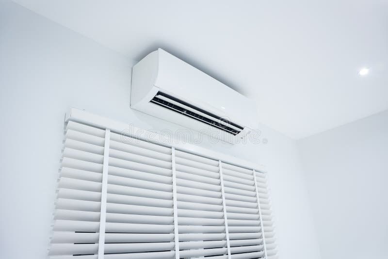 Air Conditioner and Blinds in White Room. Stock Photo - Image of clear ...