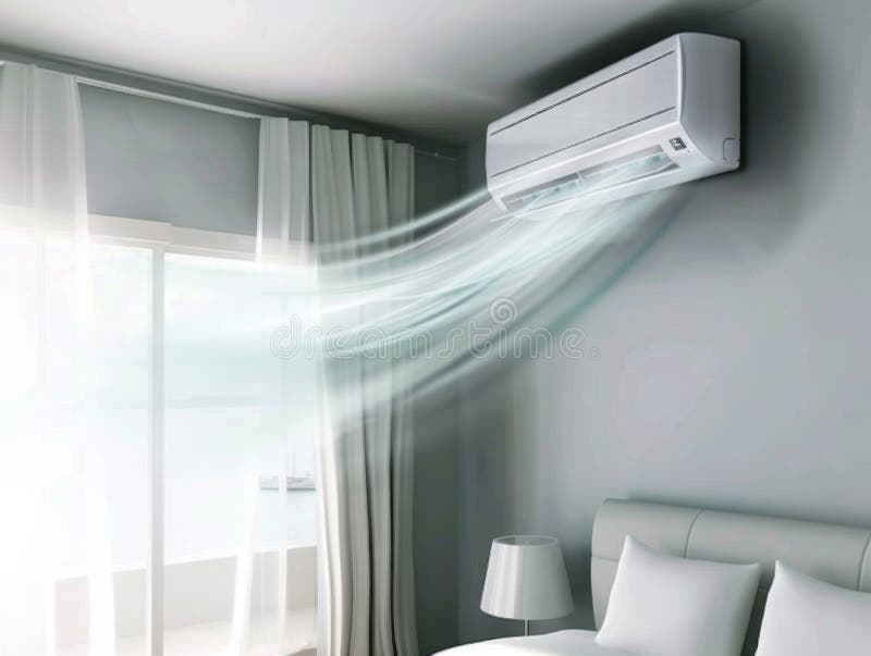 Air Conditioner Blowing Cool Air in Bedroom Stock Illustration ...
