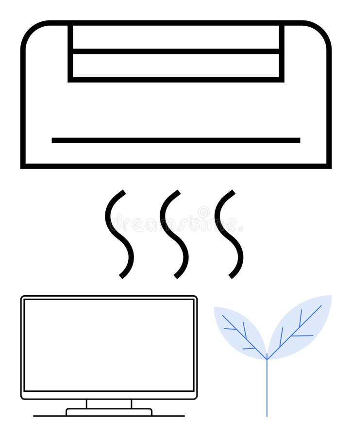 Air Conditioner Blowing Fresh Air Over Computer Screen with ...