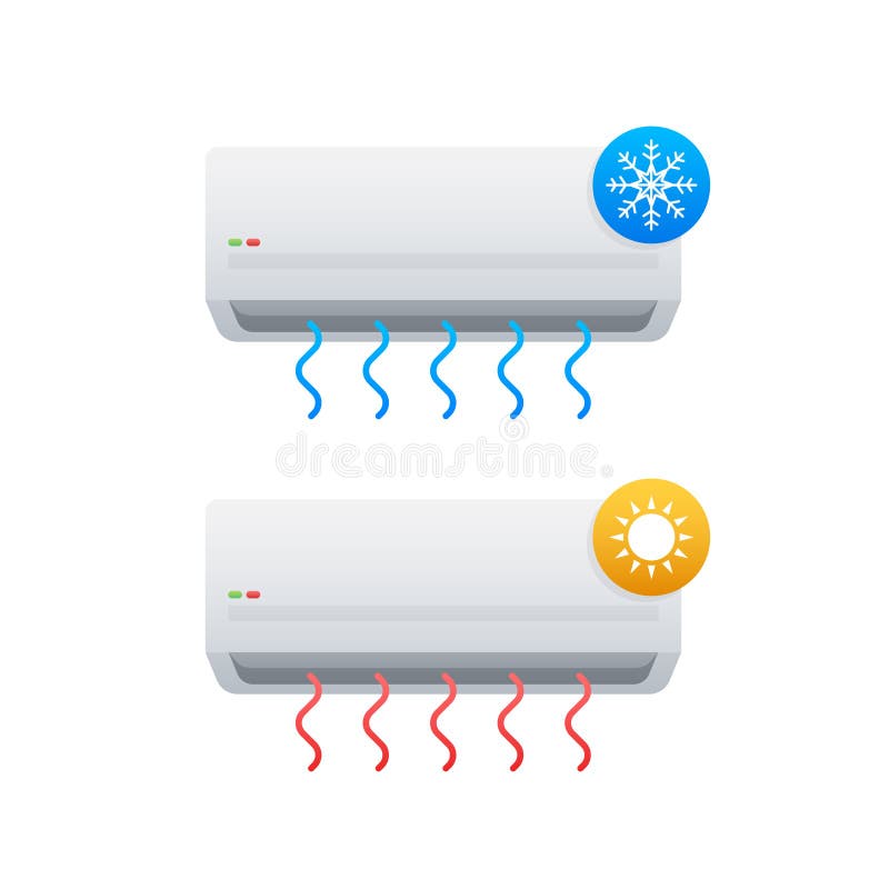 Air Conditioner with Cold and Warm Air in Flat Style. Vector Icon Stock ...