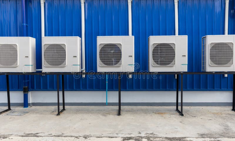 Air Conditioner Compressor Installed in Old Building. Outdoor Split ...