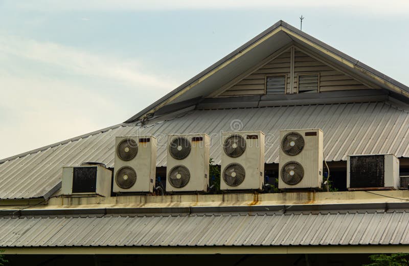 Air Conditioner Compressor Outside the Modern Building Stock Image ...