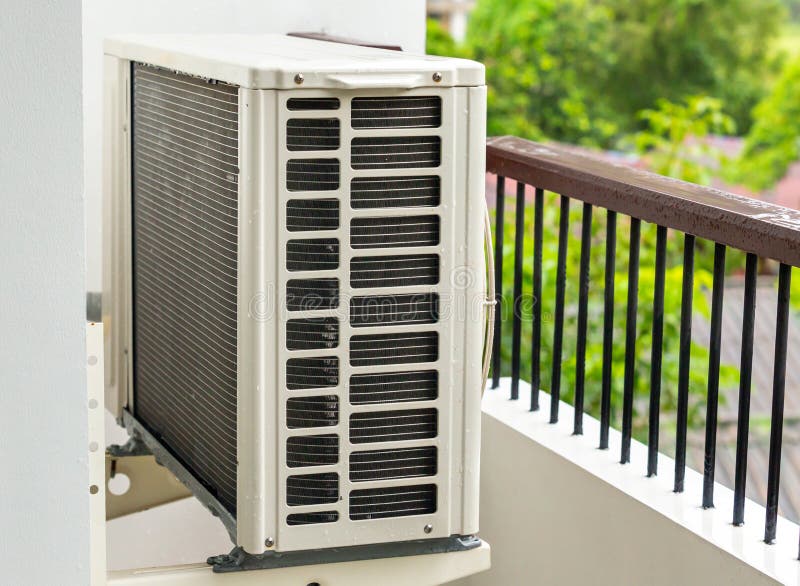 Air Conditioner Compressor White Outdoor Unit Mounted on the Wall Stock ...