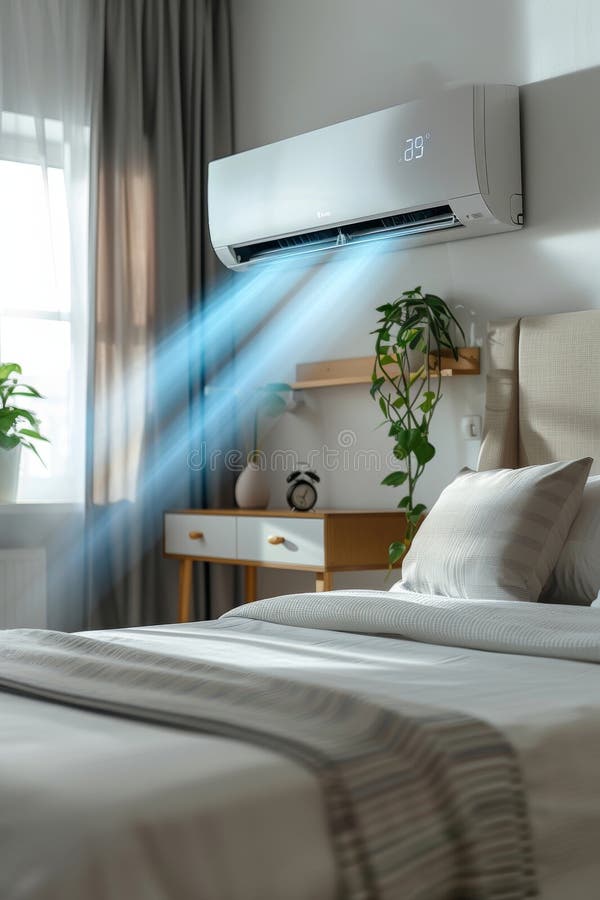 Air Conditioner Cooling Down Bedroom, Creating a Comfortable and ...