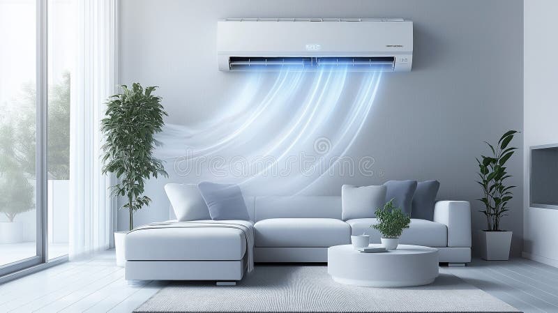 Air Conditioner Cooling Modern Living Room Interior Stock Illustration ...