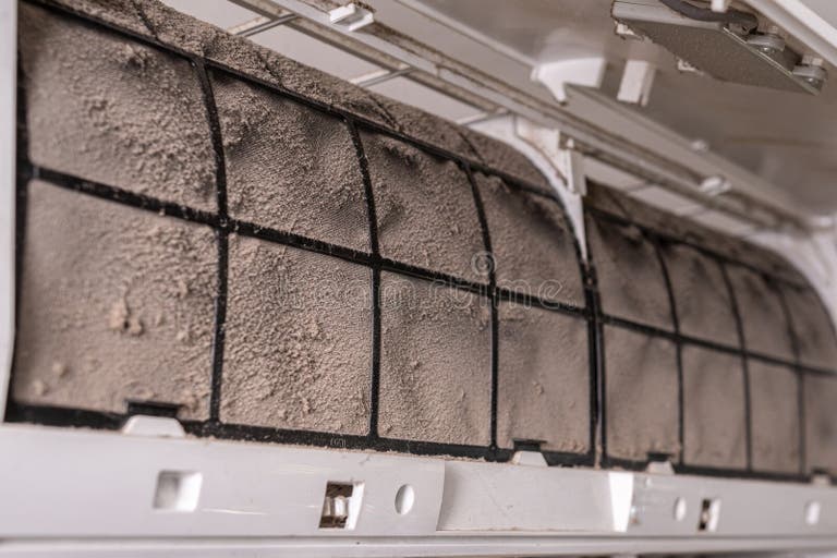 The Air Conditioner Filter is Covered with Thick Dust. Cleanliness of ...