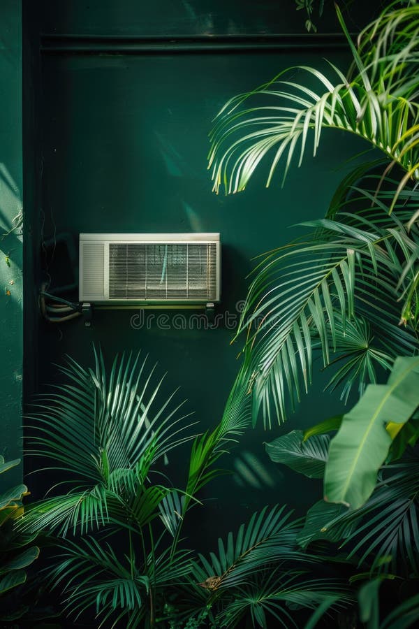 Air Conditioner on Green Wall Stock Image - Image of complex, outdoor ...