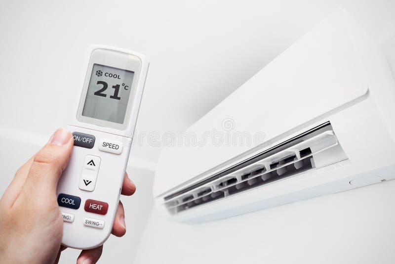 Air Conditioner Remote Control with Smart Home System. Stock Photo ...