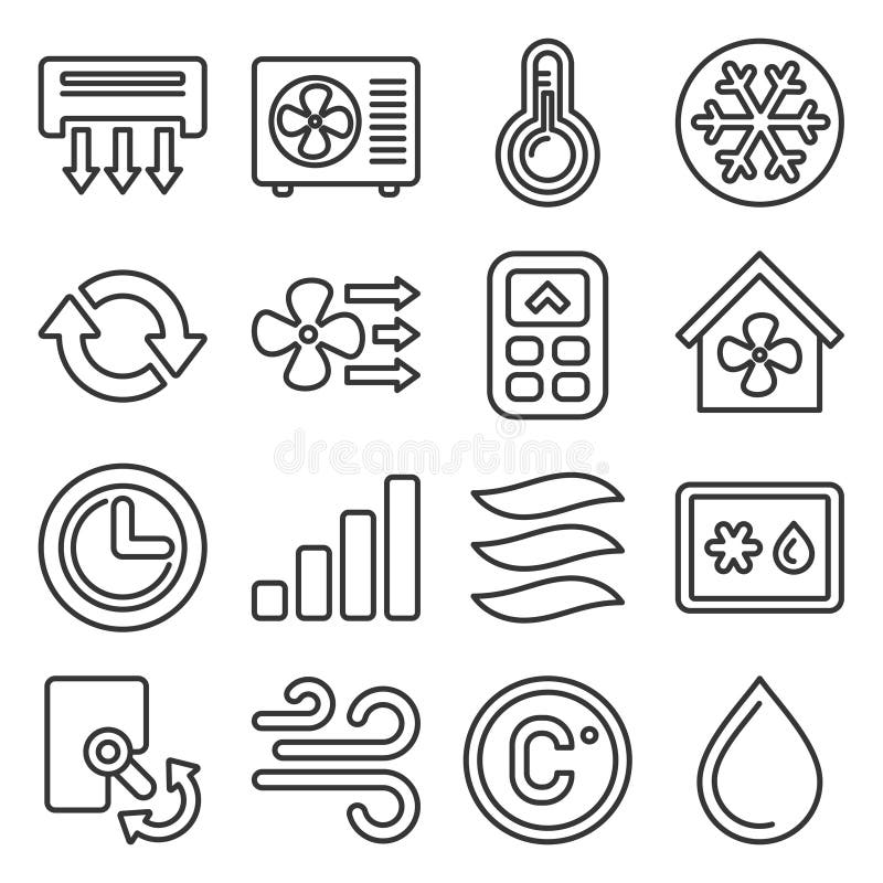 Air Conditioner Icons Set on White Background. Line Style Vector Stock ...