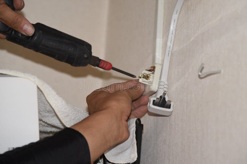 Air Conditioner Installation Work Stock Image - Image of house ...