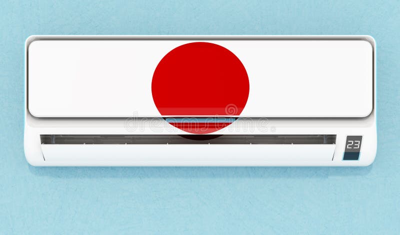 Air Conditioner with Japanese Flag on the Wall. House Climate Control ...