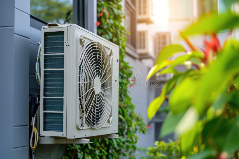 An Air Conditioner Mounted on the Side of a Building. Suitable for ...