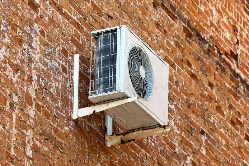 Air Conditioner On Old Brick Wall Stock Image - Image of climate ...