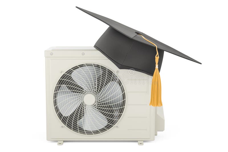 Air Conditioner, Outdoor Compressor Unit with Education Hat. 3D ...