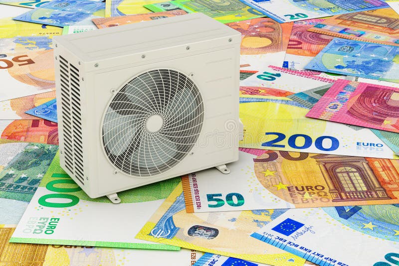 Air Conditioner, Outdoor Compressor Unit. Front View, 3D Rendering ...