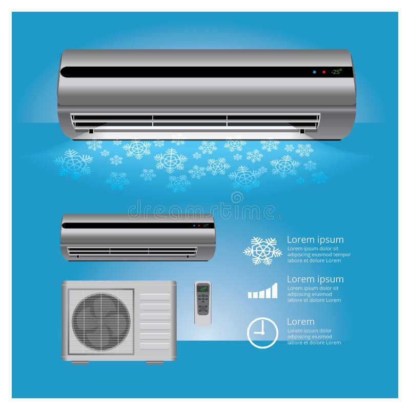 Air Conditioner Realistic and Remote Control with Cold Air Symbols ...