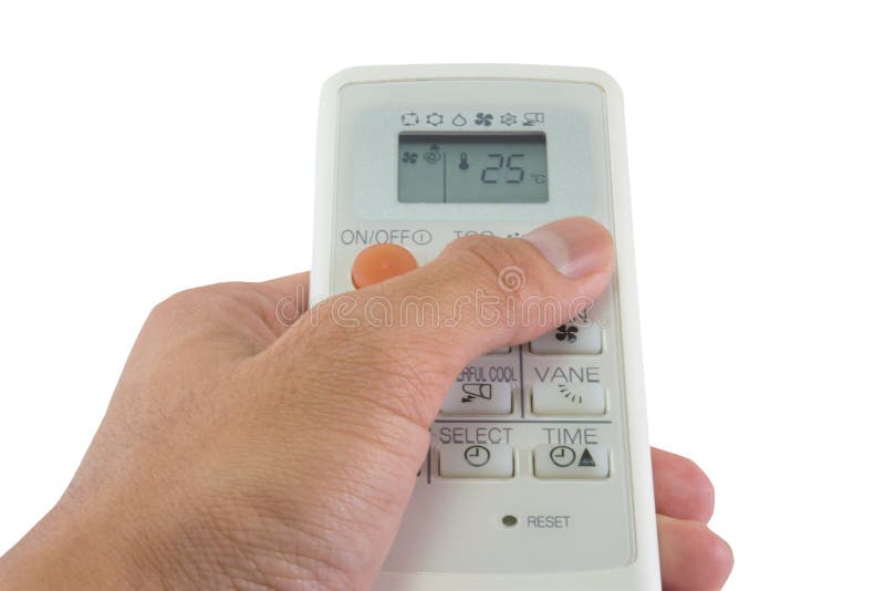 Air Conditioner Remote Control in Hand. with Isolated White Back Stock ...