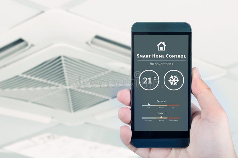 Air Conditioner Remote Control with Smart Home System. Stock Photo ...