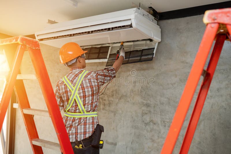 Air Conditioner Repair Technician Service at Home Stock Image - Image ...