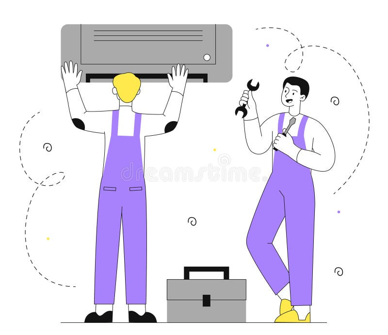 Air Conditioner Repair Vector Linear Concept Stock Illustration ...