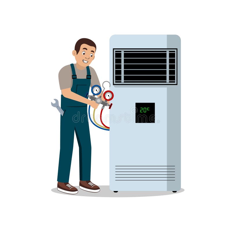 Air Conditioner Service Technician Cartoon Character Stock Vector ...