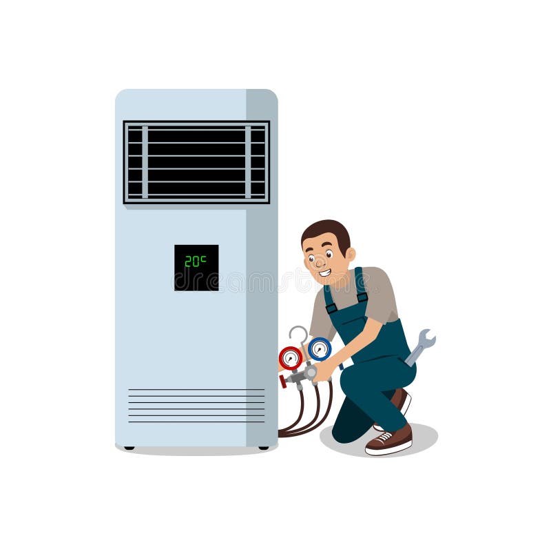 Air Conditioner Service Technician Cartoon Character Illustration Stock ...