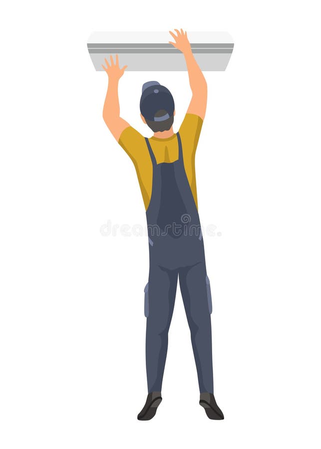 Air Conditioner Service Technician Working, Flat Vector Illustration ...
