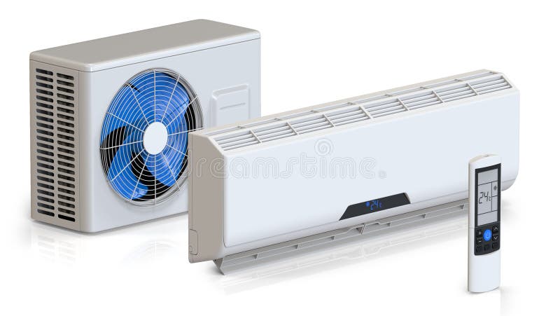 Air Conditioner System Set with Remote Control and External Unit. 3D ...