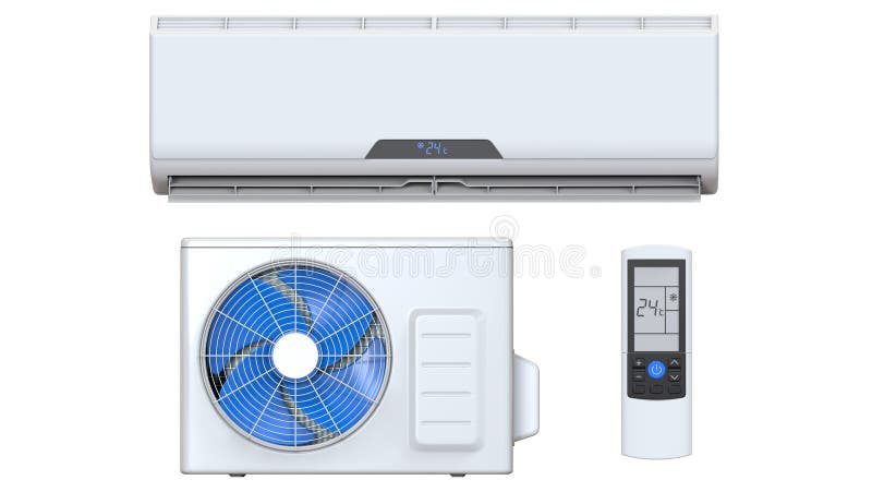 Air Conditioner System Set with Remote Control and External Unit. 3D ...