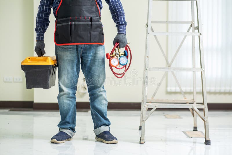 Air Conditioner Technician with Toolbox and Tools, Repair of Air ...