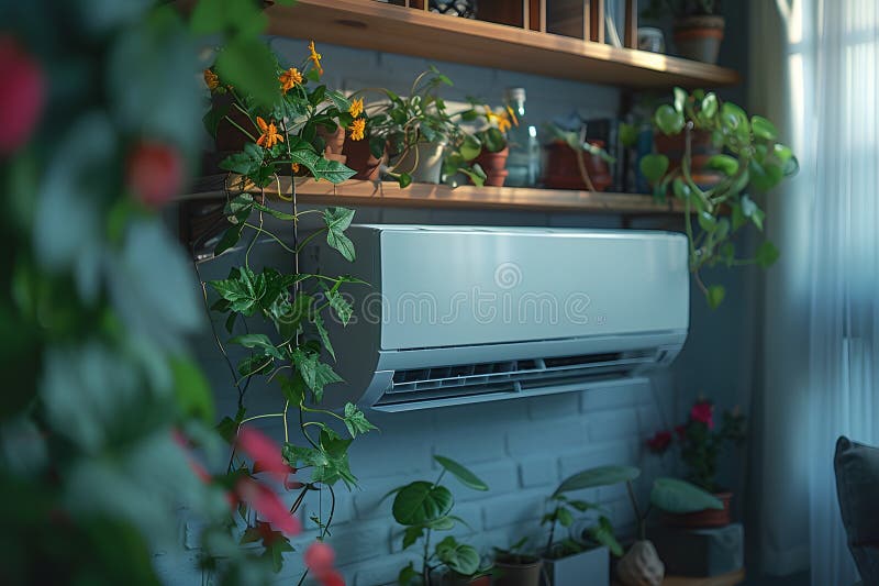 Air Conditioner on Shelf Near Window Generative AI Stock Illustration ...