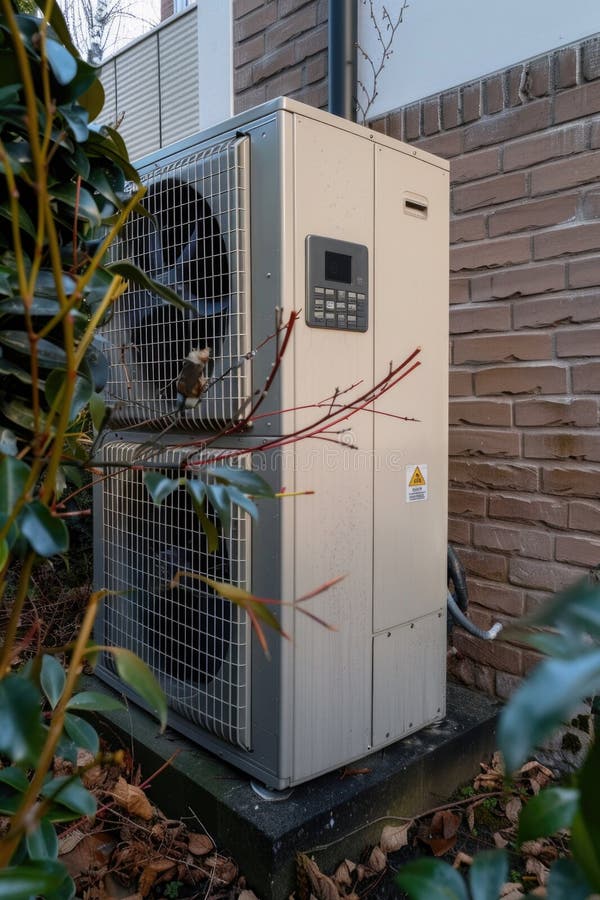 An Air Conditioner Unit Sits Outside a Brick Building, Ready for Use ...
