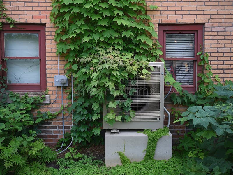 Air Conditioner Unit Surrounded by Lush Green Vines Stock Image - Image ...