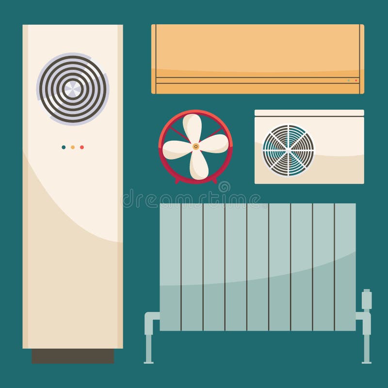 Air Conditioner Ventilation System Vector Illustration Set. Cartoon ...