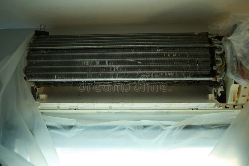 Air Conditioner on the Wall in the Room, Prepare for Cleaning Service ...
