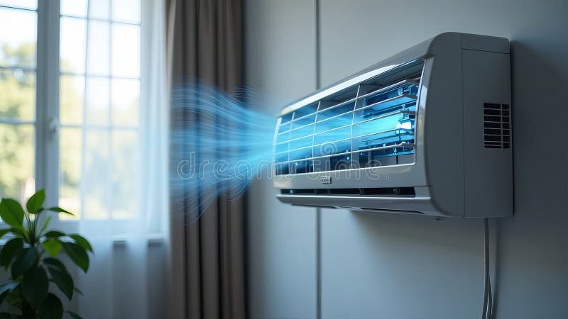 Air Conditioner and Wind or Air Flow To Show Cool and Fresh. AC Indoor ...