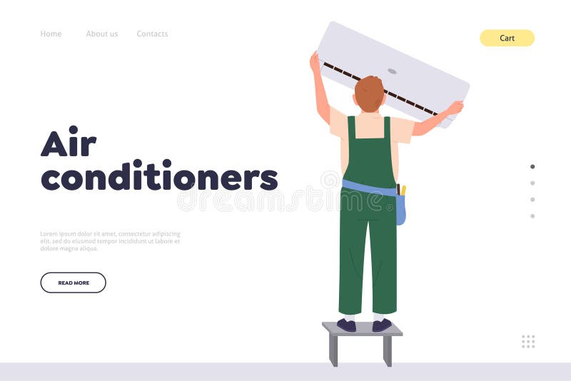 Air Conditioners Landing Page Design with Master Engineer Installing ...